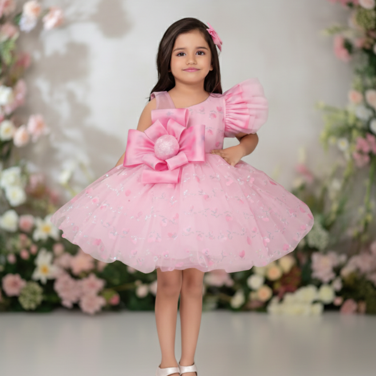 Girls' Pink Tulle Statement Bow Party Frock | Luxury Birthday Dress ...