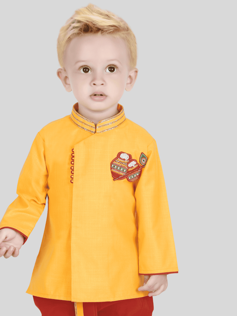 Boys Traditional Printed Chudidar Kurta Set - Yellow – Pintoo Garments